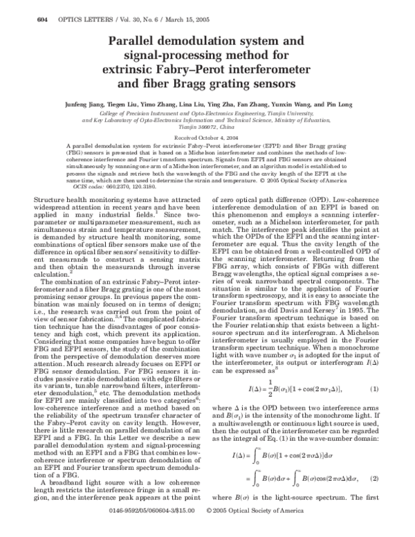 Pdf Parallel Demodulation System And Signal Processing Method For Extrinsic Fabry Perot