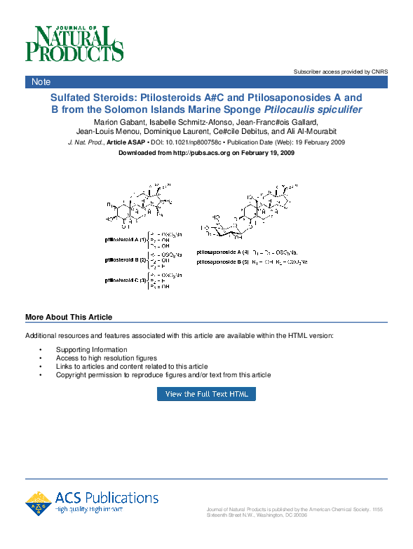 (PDF) Sulfated Steroids: Ptilosteroids A−C and Ptilosaponosides A and B ...