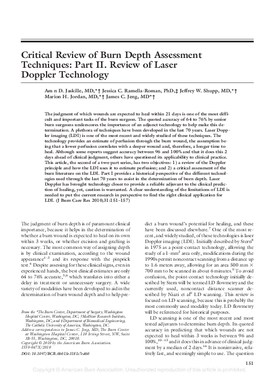 (PDF) Critical Review of Burn Depth Assessment Techniques: Part II ...