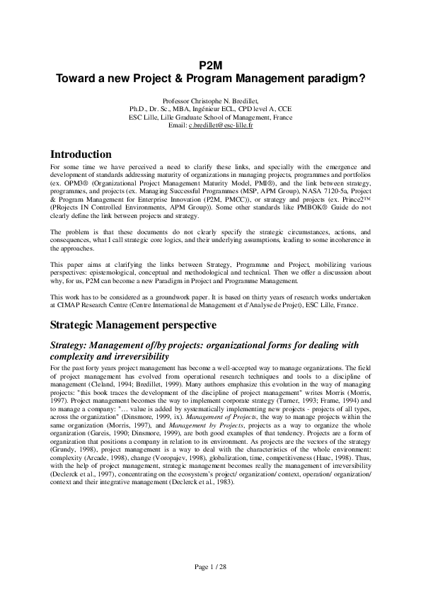 P2M–toward a new project & program management paradigm