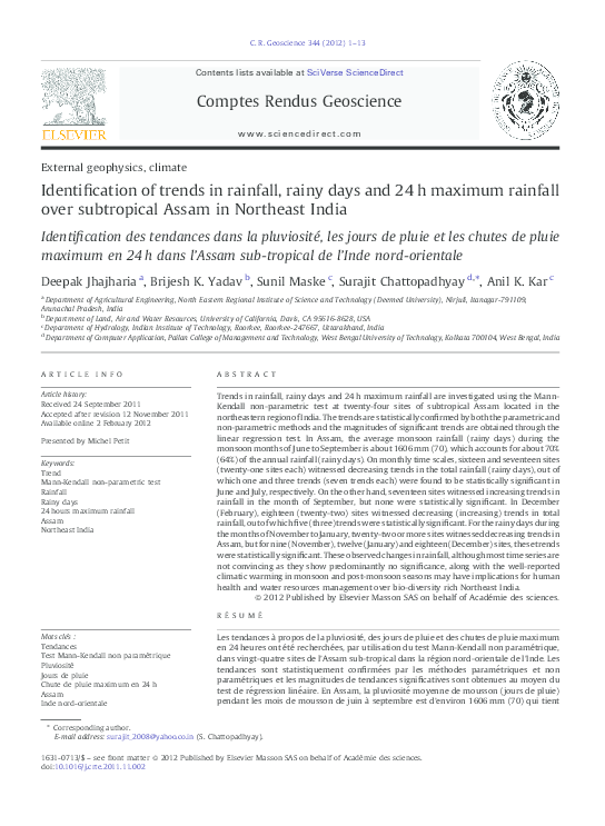 (PDF) Identification of trends in rainfall, rainy days and 24h maximum ...
