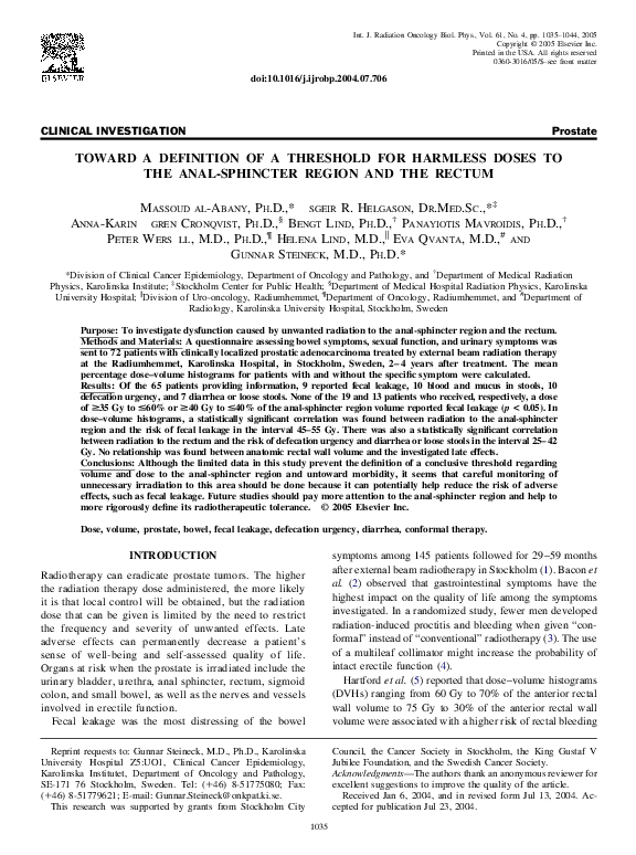 (PDF) Toward a definition of a threshold for harmless doses to the anal ...
