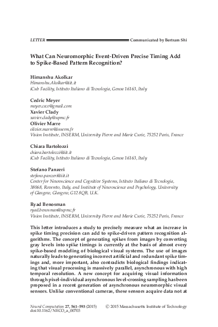 (PDF) What Can Neuromorphic Event-Driven Precise Timing Add to Spike-Based Pattern Recognition?