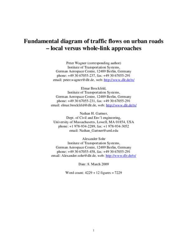 (PDF) Fundamental Diagram of Traffic Flows on Urban Roads