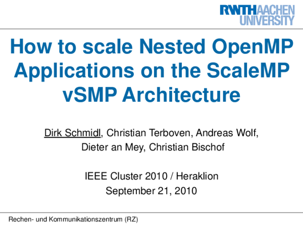 Pdf How To Scale Nested Openmp Applications On The Scalemp Vsmp Architecture Andreas Wolf