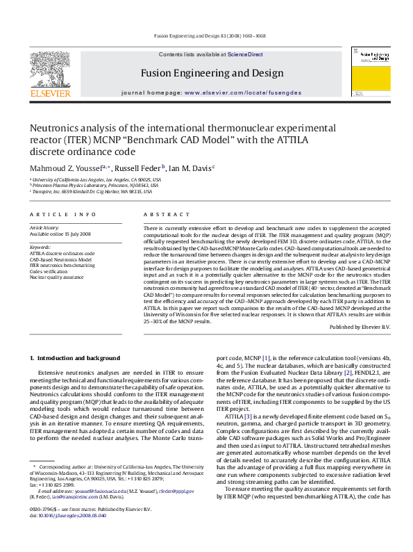 (PDF) Neutronics analysis of the international thermonuclear experimental reactor (ITER) MCNP ...