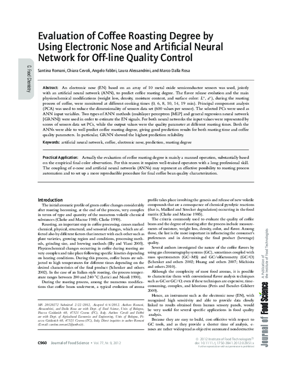 (PDF) Evaluation of Coffee Roasting Degree by Using Electronic Nose and ...