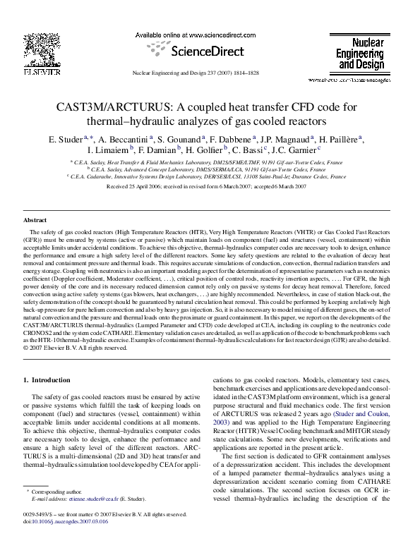 (PDF) CAST3M/ARCTURUS: A coupled heat transfer CFD code for thermal ...