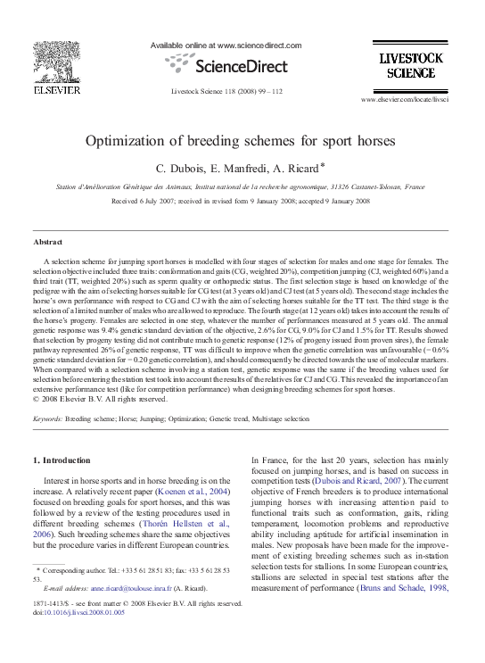 (PDF) Optimization of breeding schemes for sport horses