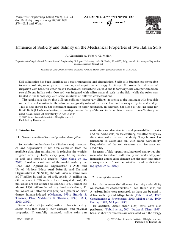 (PDF) Influence of Sodicity and Salinity on the Mechanical Properties ...
