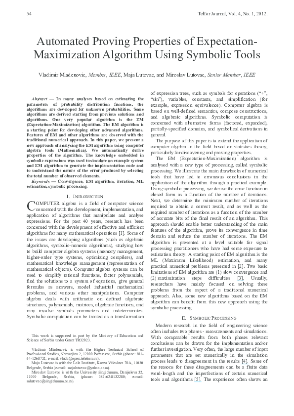 (PDF) Automated proving properties of expectation-maximization algorithm using symbolic tools