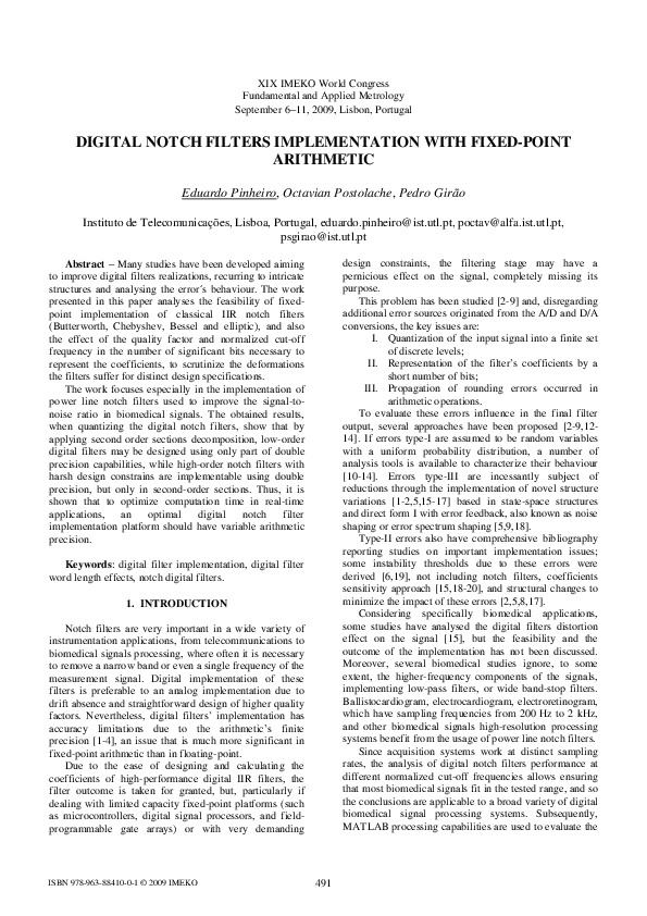 (PDF) Digital Notch Filters Implementation with Fixed-point Arithmetic
