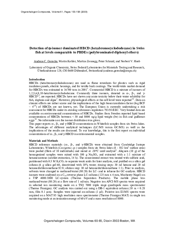 (PDF) Detection of α-isomer dominated HBCD (hexabromocyclododecane) in ...