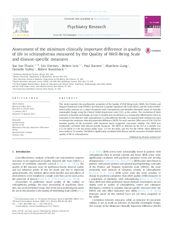 (PDF) Assessment of the minimum clinically important difference in quality of life in ...