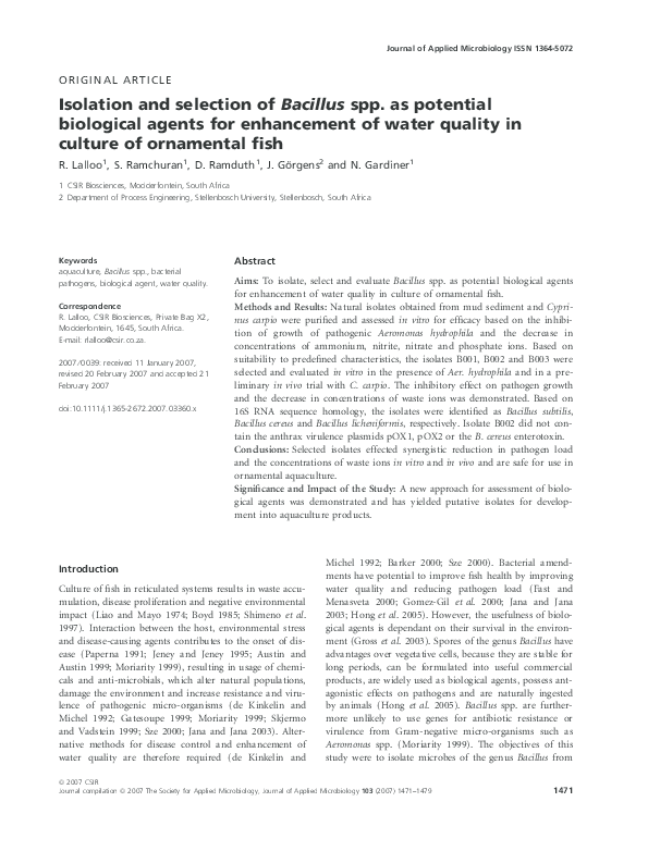 Pdf Isolation And Selection Of Bacillus Spp As Potential Biological Agents For Enhancement Of