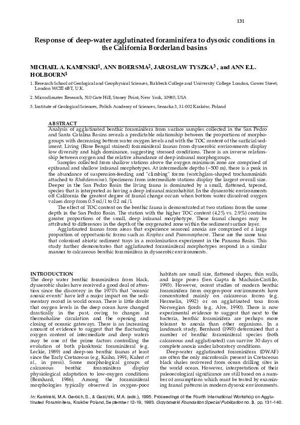 (PDF) Response of deep-water agglutinated foraminifera to dysoxic ...