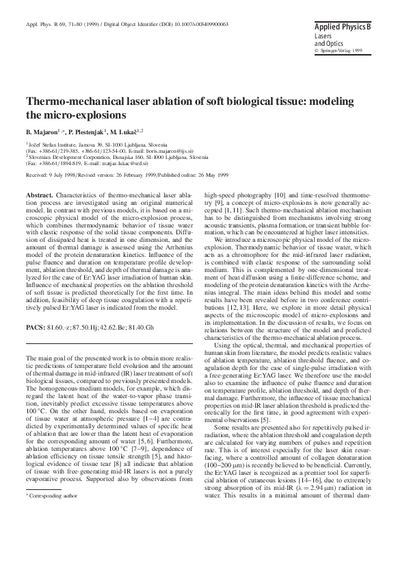 (PDF) Thermo-mechanical laser ablation of soft biological tissue ...