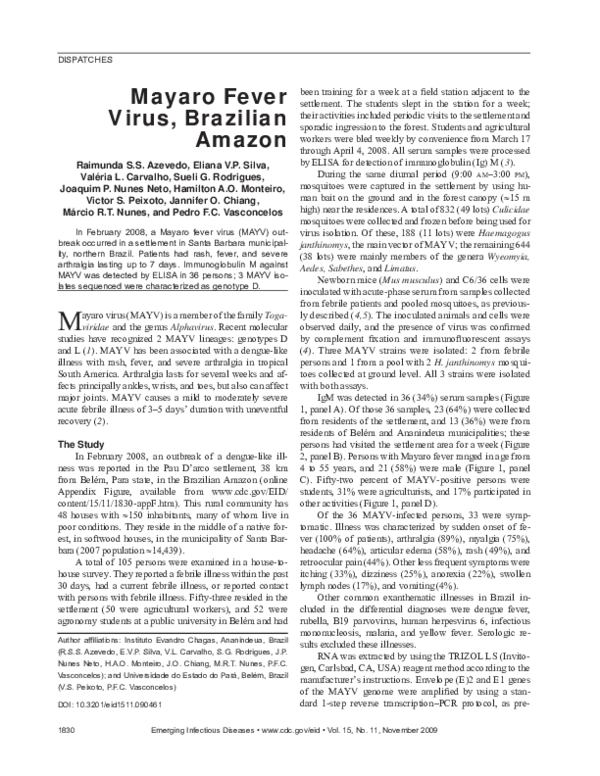 (PDF) Mayaro Fever Virus, Brazilian Amazon