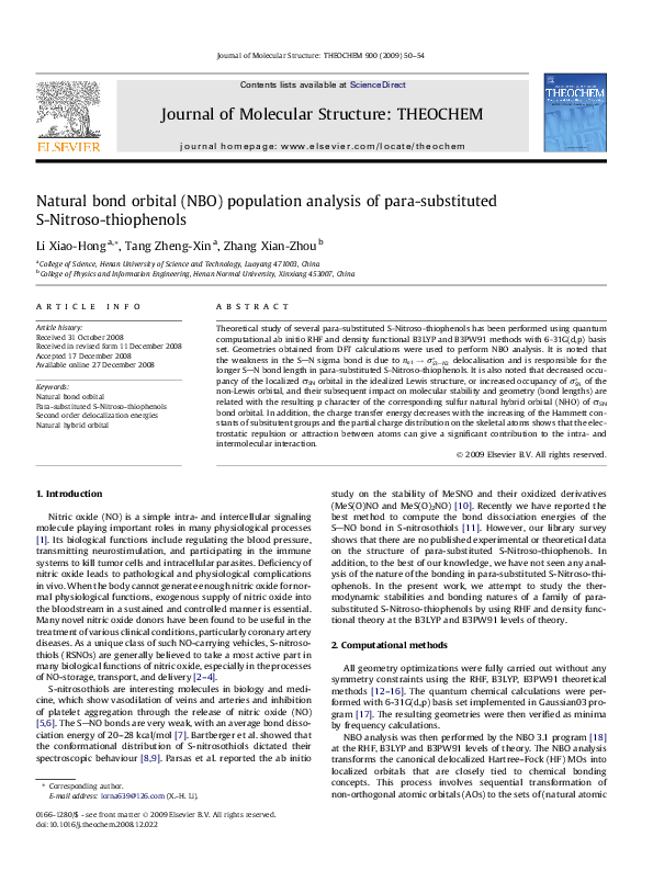 (PDF) Natural Bond Orbital (NBO) Population Analysis of the Highly ...