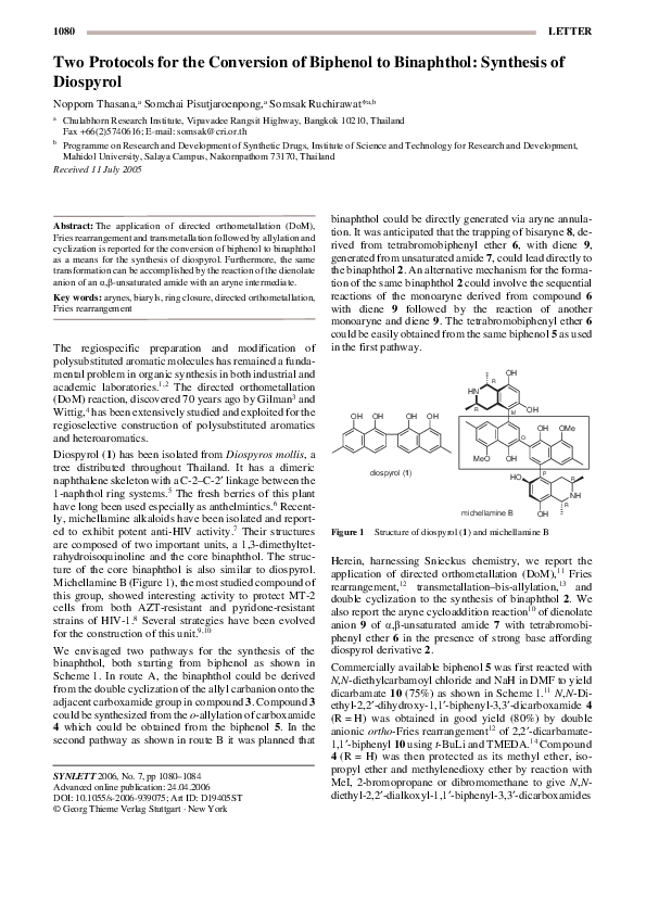 (PDF) Two Protocols for the Conversion of Biphenol to Binaphthol ...