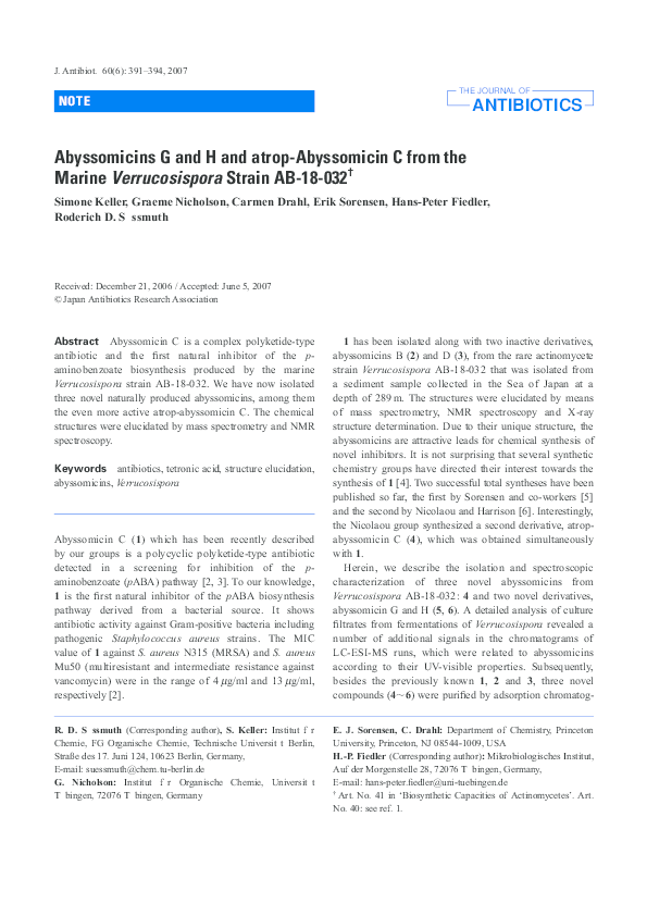 (PDF) Biosynthetic Capacities of Actinomycetes. Part 41. Abyssomicins G ...
