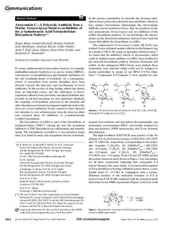 (PDF) Abyssomicin C—A Polycyclic Antibiotic from a MarineVerrucosispora ...
