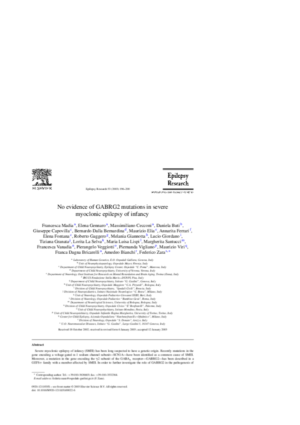 (PDF) No evidence of GABRG2 mutations in severe myoclonic epilepsy of ...
