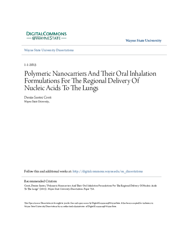 (PDF) Polymeric Nanocarriers and their Oral Inhalation Formulations for the Regional Delivery of ...