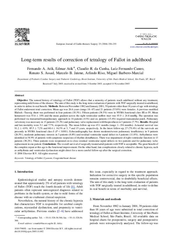 (PDF) Long-term Outcomes of Surgical Correction in Adult TOF Patients