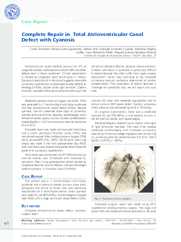 (PDF) Complete repair in total atrioventricular canal defect with cyanosis