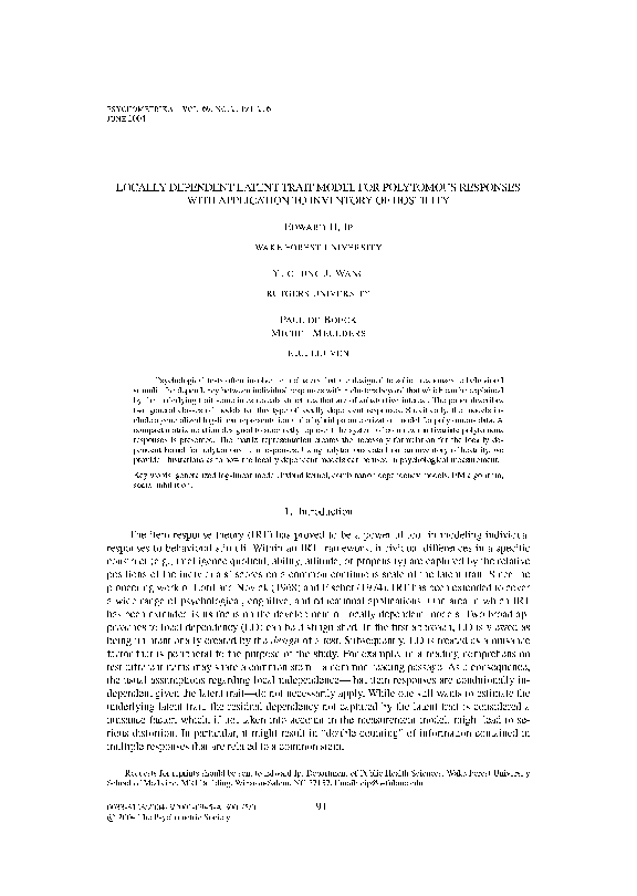 (PDF) LOCALLY DEPENDENT LATENT TRAIT MODEL FOR POLYTOMOUS RESPONSES WITH APPLICATION TO ...