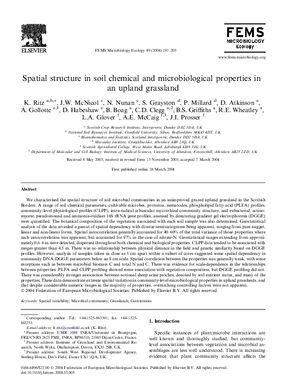 (PDF) Spatial structure in soil chemical and microbiological properties in an upland grassland