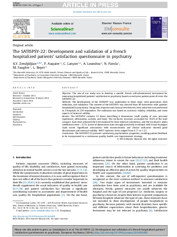 Pdf The Satispsy 22 Development And Validation Of A French