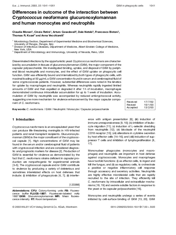 (PDF) Differences in outcome of the interaction between Cryptococcus ...