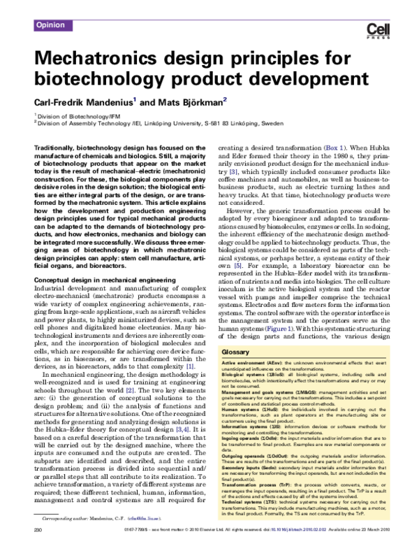 (PDF) Mechatronics design principles for biotechnology product development