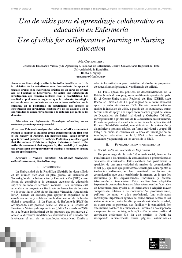 (PDF) Use of wikis for collaborative learning in Nursing education