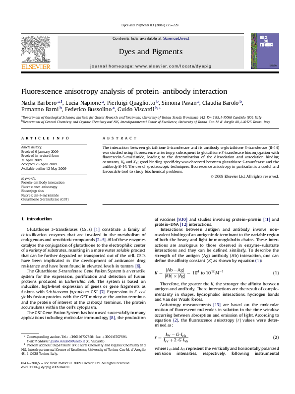 (PDF) Fluorescence anisotropy analysis of protein–antibody interaction