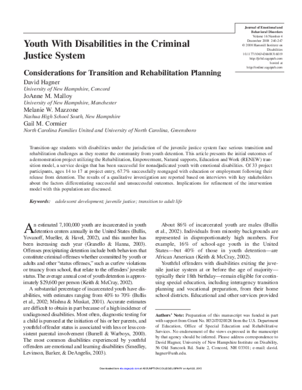 (PDF) Youth With Disabilities in the Criminal Justice System ...