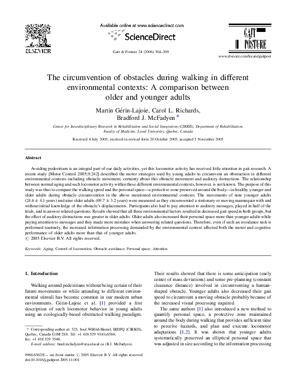 (PDF) The circumvention of obstacles during walking in different ...