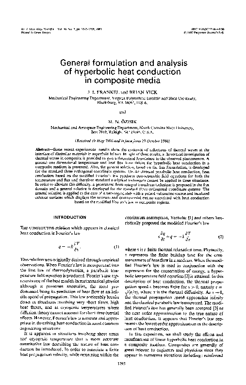 Pdf General Formulation And Analysis Of Hyperbolic Heat Conduction In