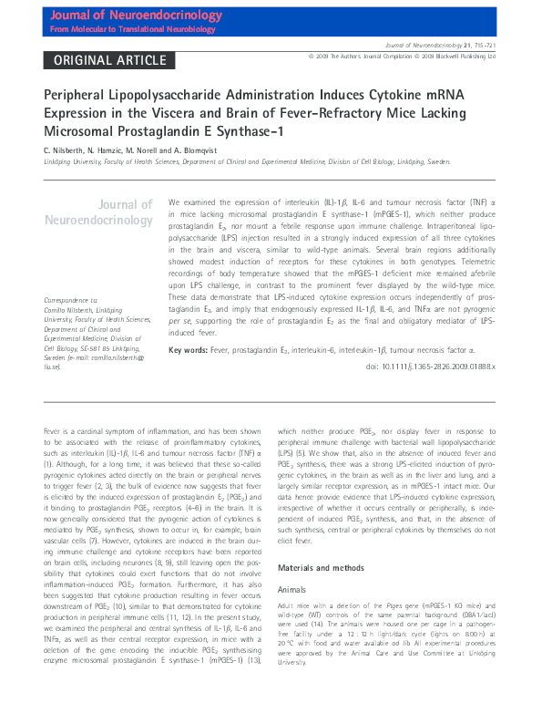 (PDF) Peripheral Lipopolysaccharide Administration Induces Cytokine ...