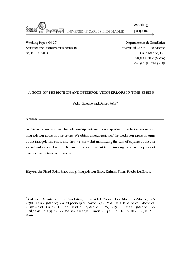 (PDF) A note on prediction and interpolation errors in time series