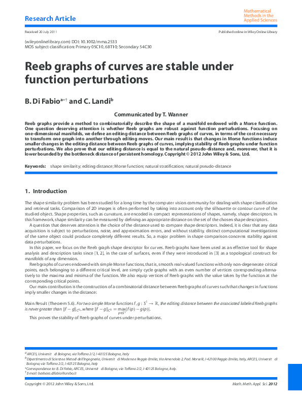 (PDF) Reeb graphs of curves are stable under function perturbations