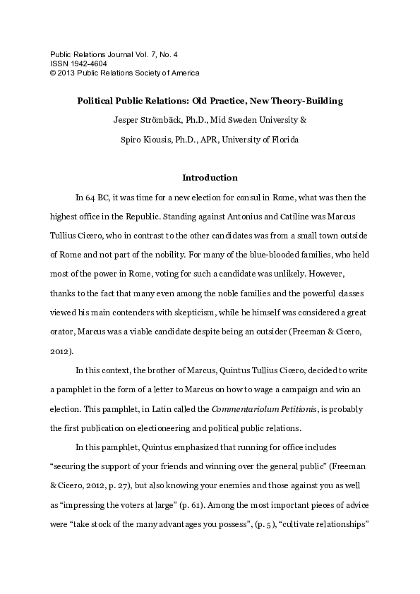 (PDF) Political Public Relations: Old Practice, New Theory-Building