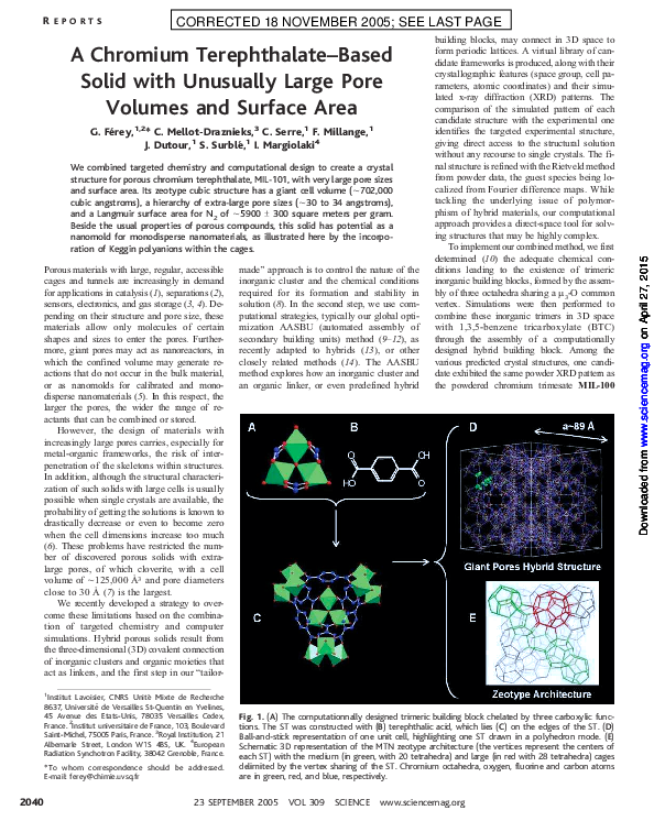 (PDF) A Chromium Terephthalate–Based Solid with Unusually Large Pore ...