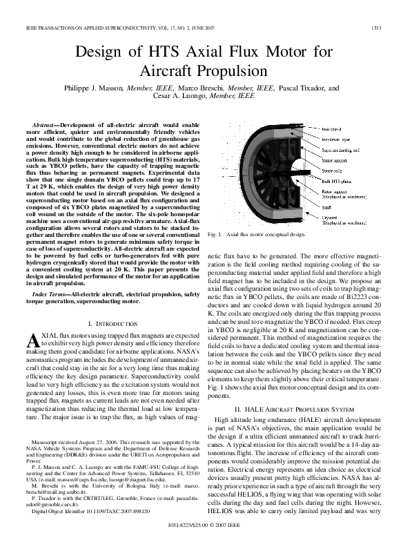(PDF) Design of HTS Axial Flux Motor for Aircraft Propulsion