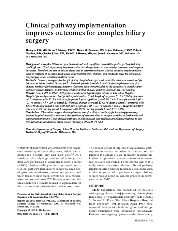 (PDF) Clinical pathway implementation improves outcomes for complex biliary surgery