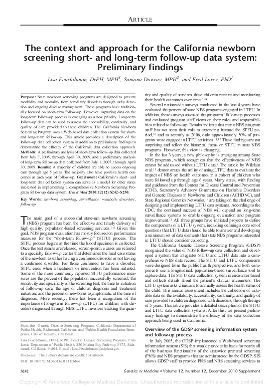 (PDF) The context and approach for the California newborn screening ...
