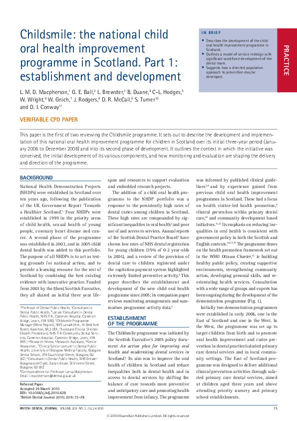 (PDF) Childsmile: the national child oral health improvement programme ...