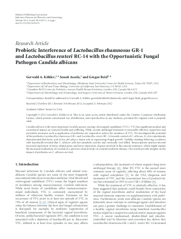 (PDF) Probiotic Interference of Lactobacillus rhamnosus GR-1 and ...